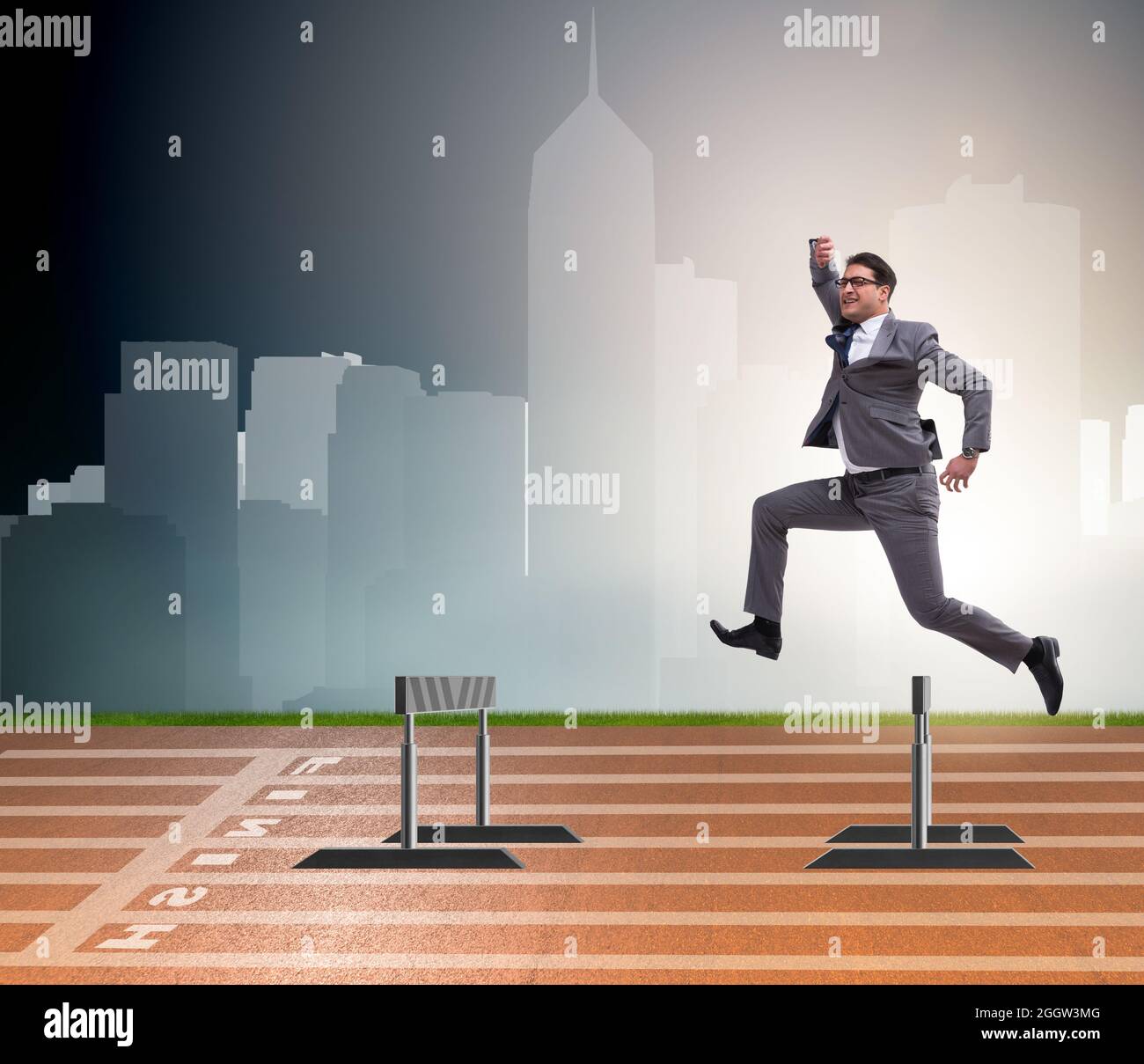 Businessman jumping over barriers hi-res stock photography and images ...