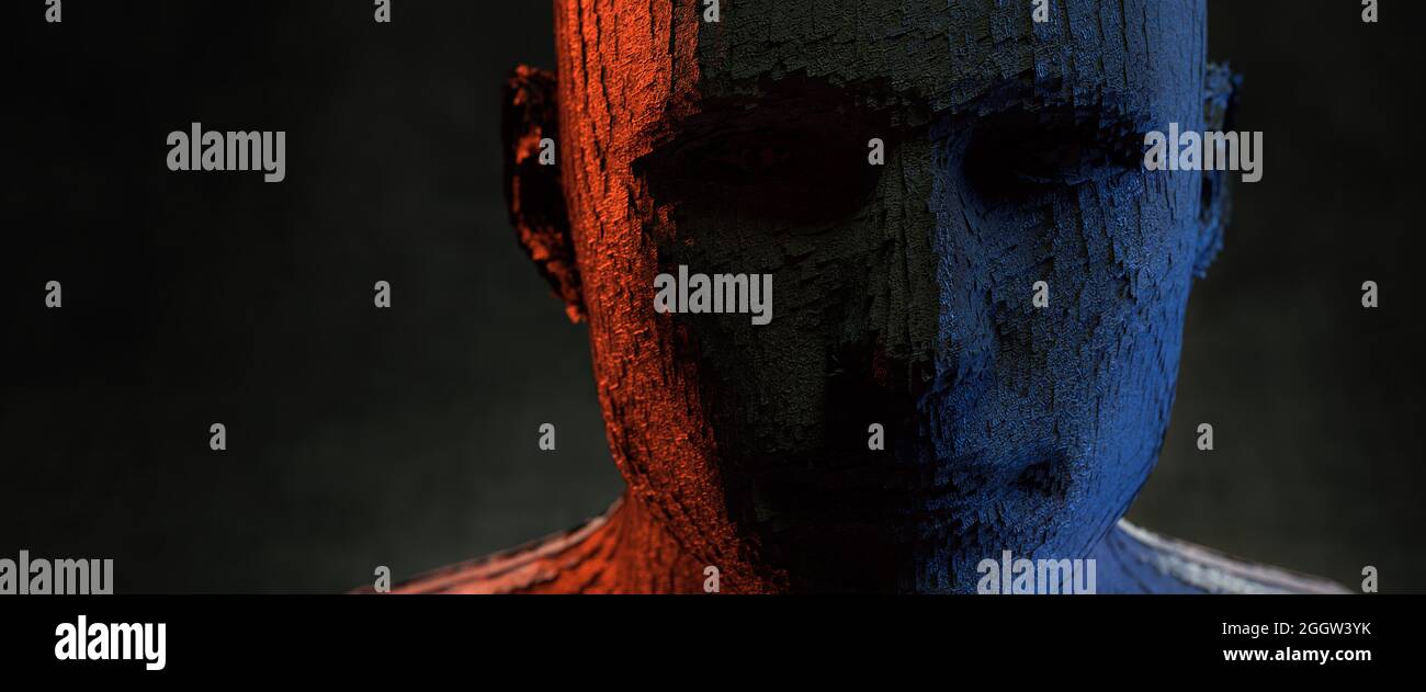 Abstract portrait of a male human face consisting of a pattern of small ...
