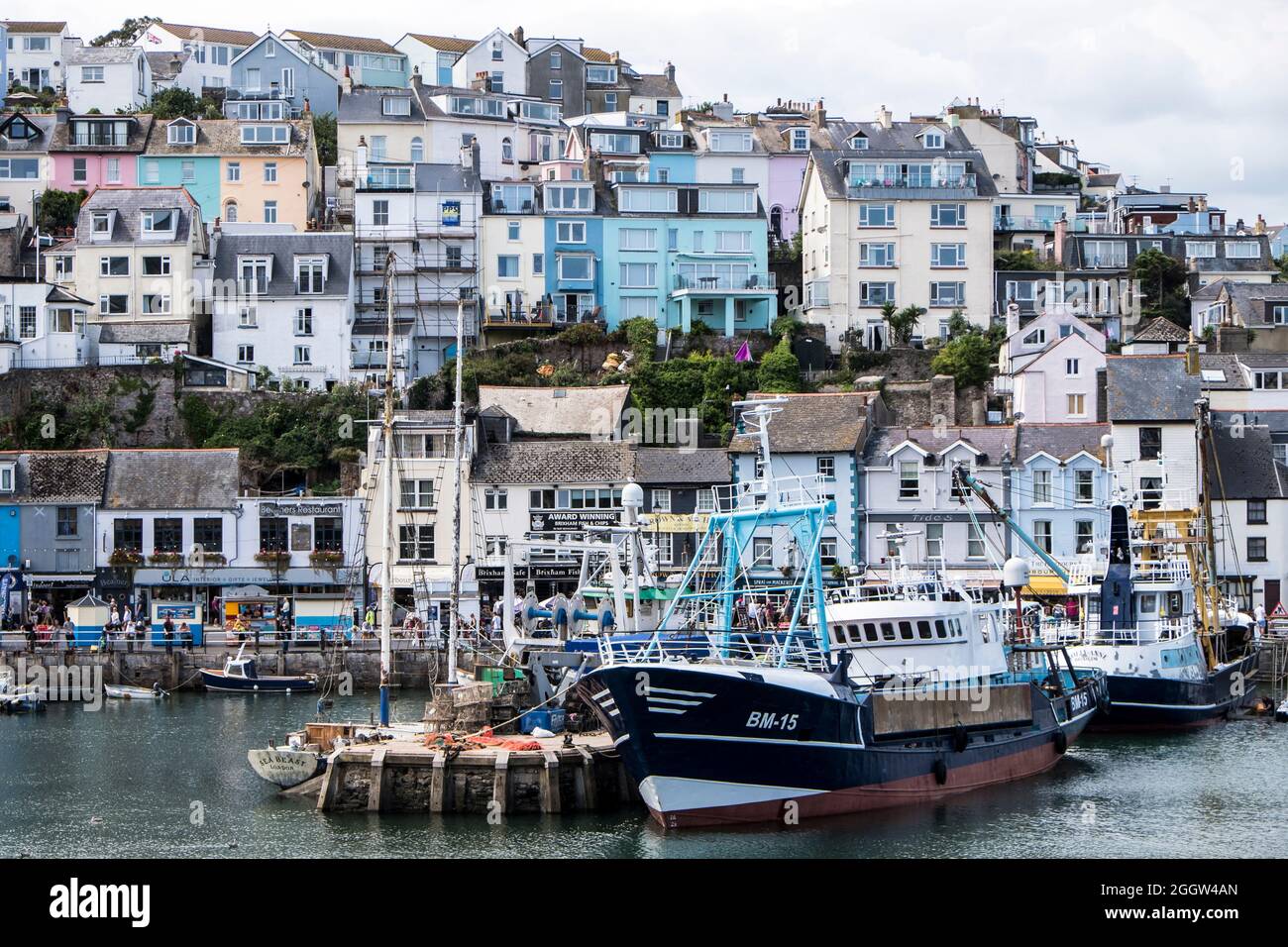 A view of the harbour and houses in Brixham, Devon Stock Photo - Alamy