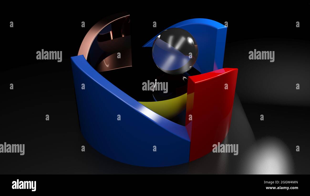 Abstract geometrical composition of objects - 3D rendering illustration ...