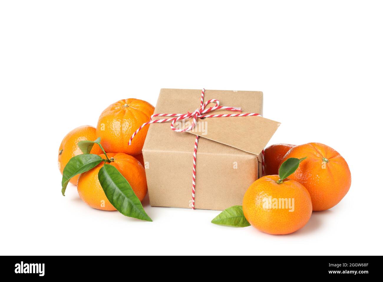 Mandarins and gift box isolated on white background Stock Photo - Alamy