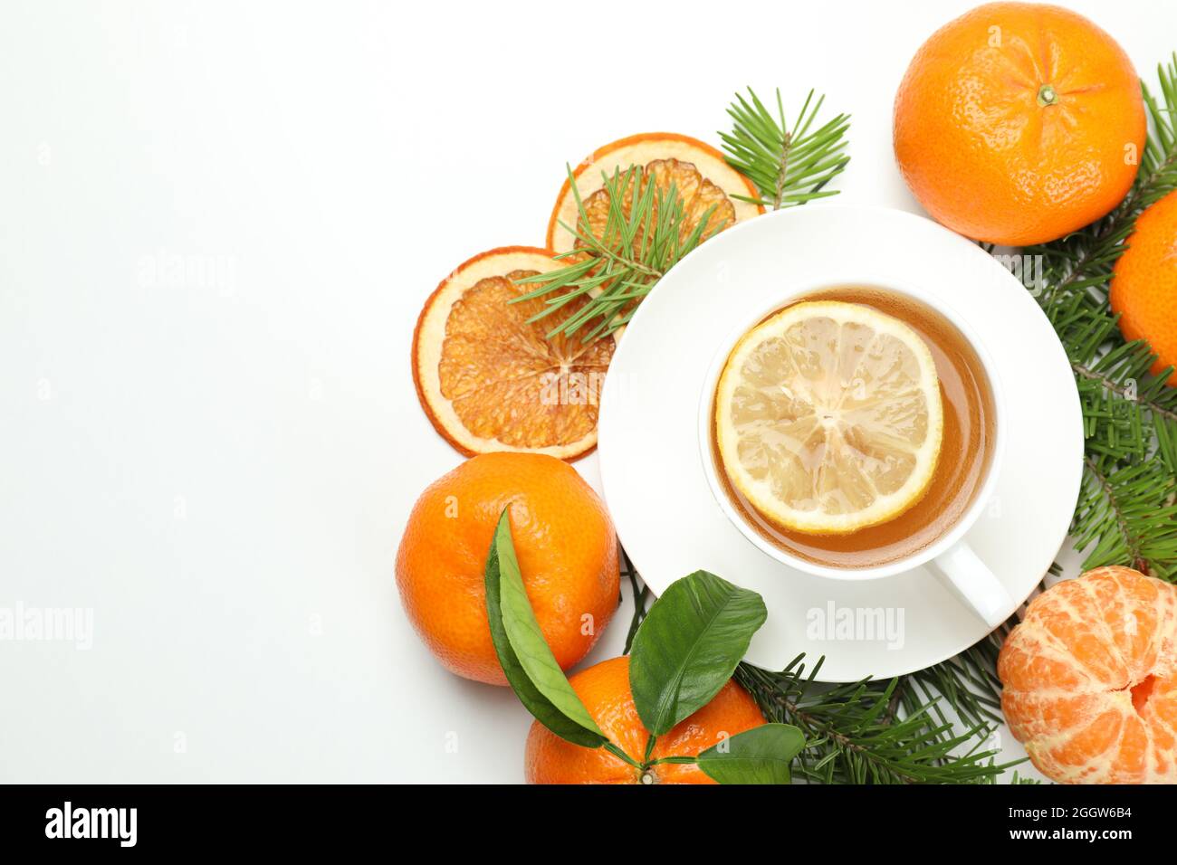 Concept of mandarin tea on white background Stock Photo - Alamy