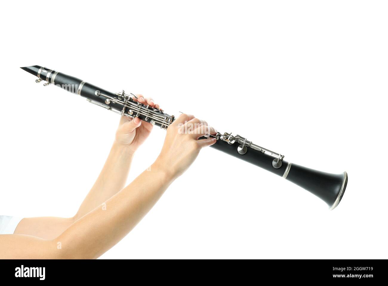 Female hands hold clarinet, isolated on white background Stock Photo ...