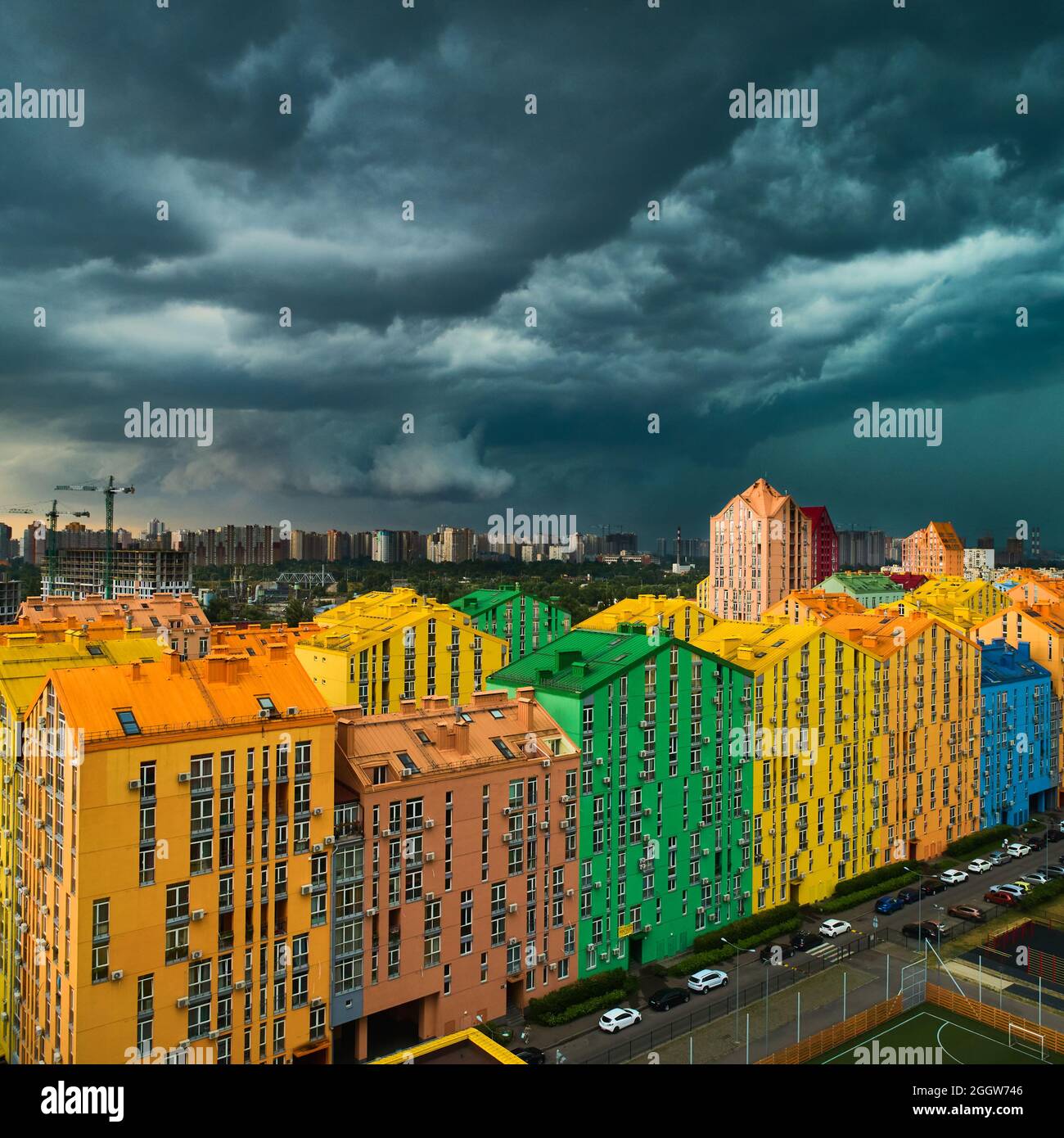 The storm, tempest or hurricane is coming. Threatening dark rainy ...