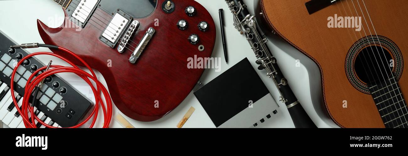 Set of different musical instruments on white background Stock Photo ...
