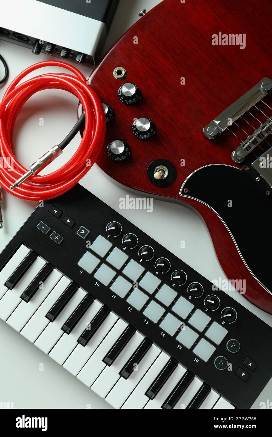 Set of different musical instruments on white background Stock Photo ...