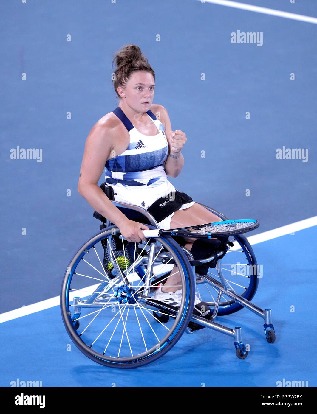 Great Britain's Jordanne Whiley reacts to winning a point in the Women ...