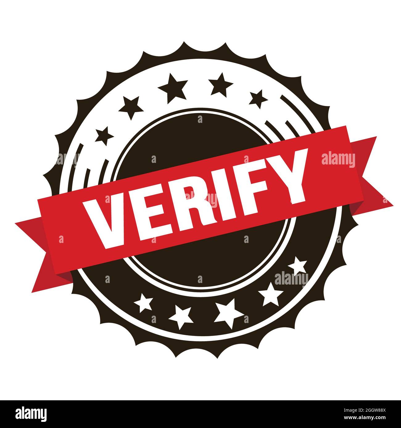 VERIFY text on red brown ribbon badge stamp Stock Photo - Alamy