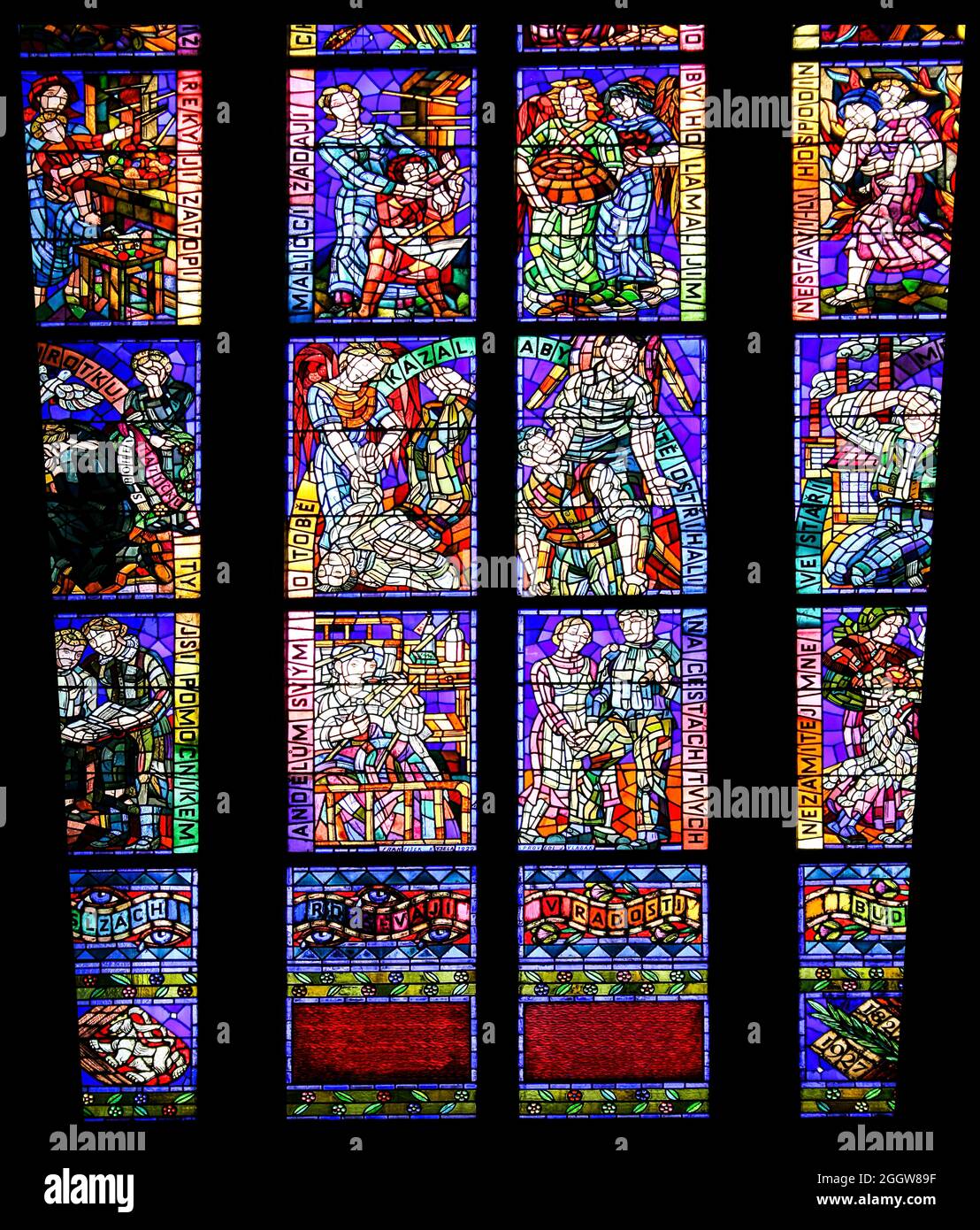 Colorful religious Stained glass windows of St. Vitus Cathedral in ...