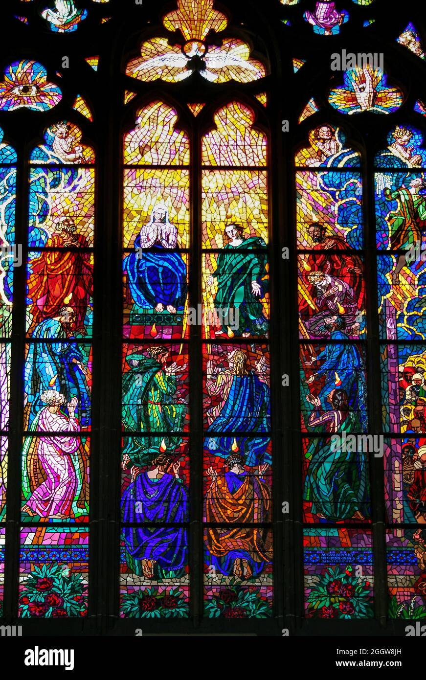Colorful religious Stained glass windows of St. Vitus Cathedral in ...