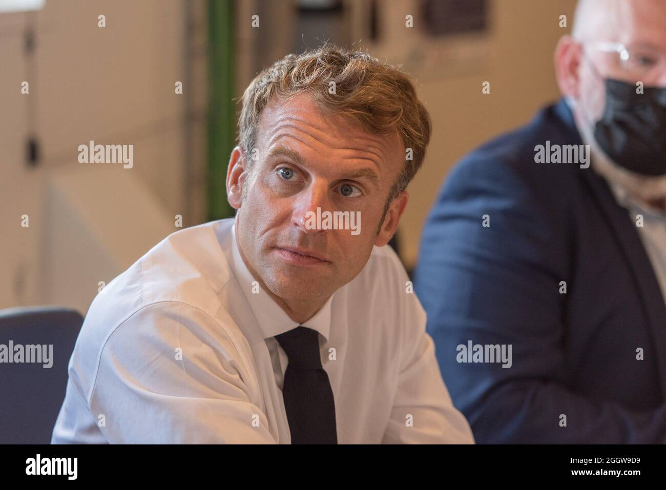French President Emmanuel Macron, aboard the Albert Merlin ship, visits ...
