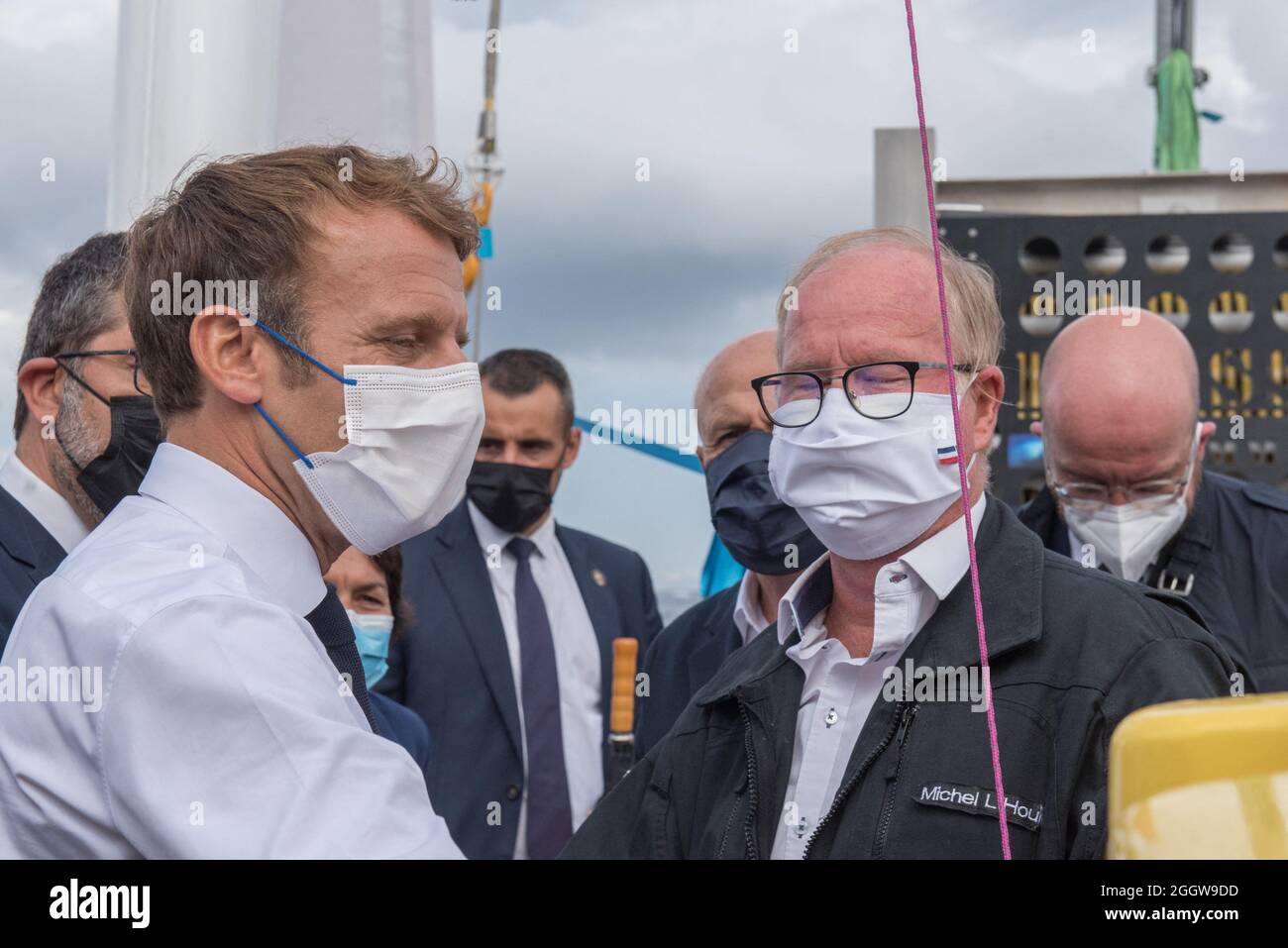 French President Emmanuel Macron, aboard the Albert Merlin ship, visits ...