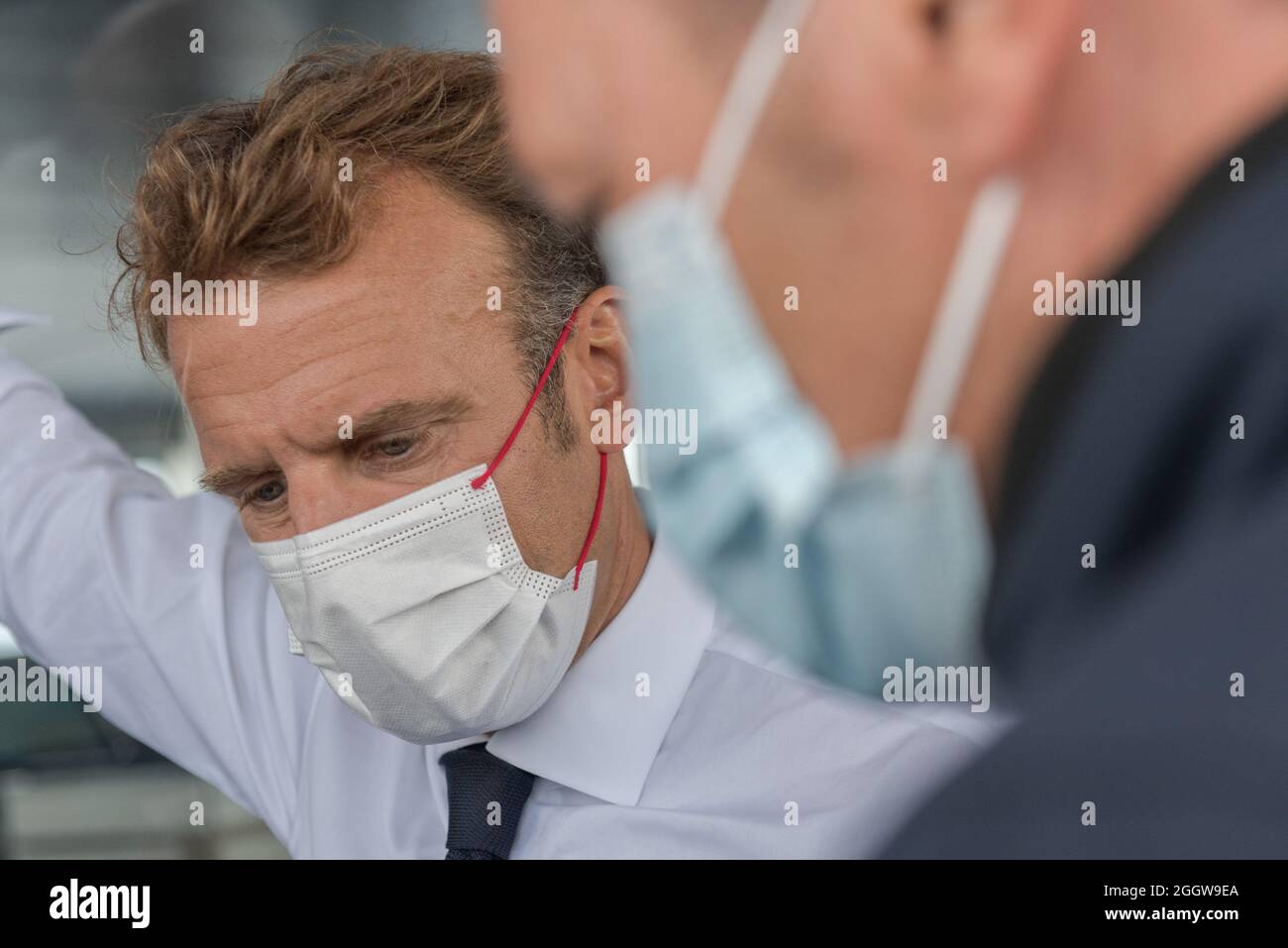 French President Emmanuel Macron, aboard the Albert Merlin ship, visits ...