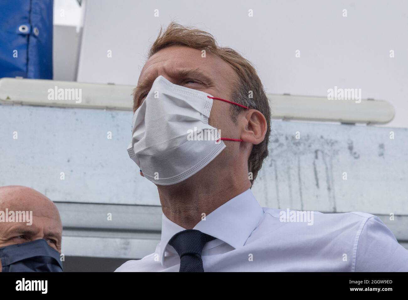 French President Emmanuel Macron, aboard the Albert Merlin ship, visits ...