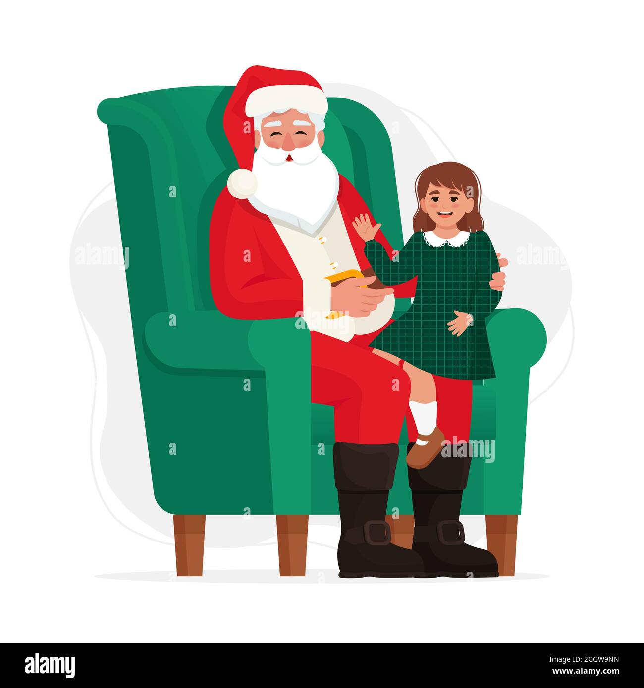 Santa Claus with a child, sitting in a chair. Vector illustration in ...