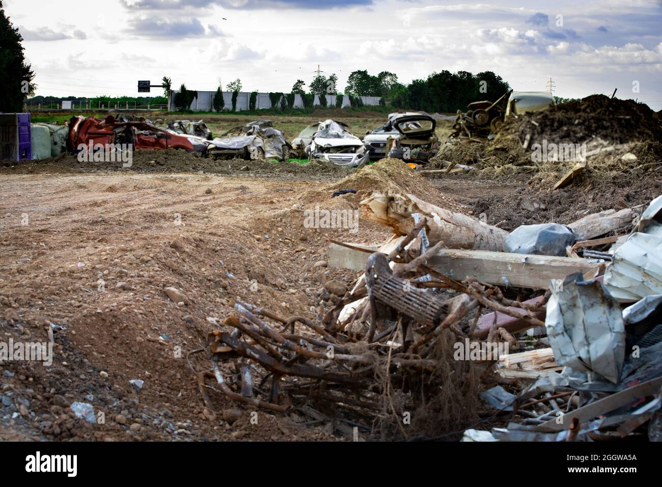 Construction Debris And Car Wrecks On The Banks Of The Erft Near ...