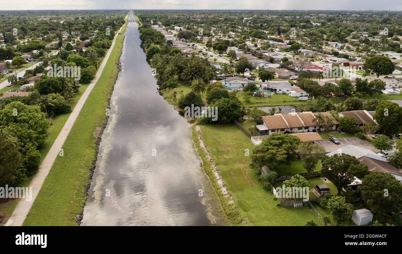 Aerial landscape of a canal flowing through Florida in daylight Stock ...