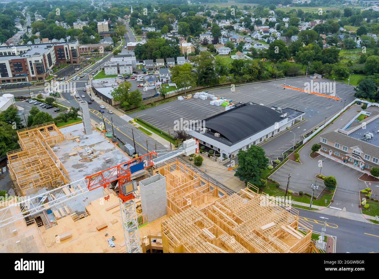 Tower cranes of heights at a building under site during the ...