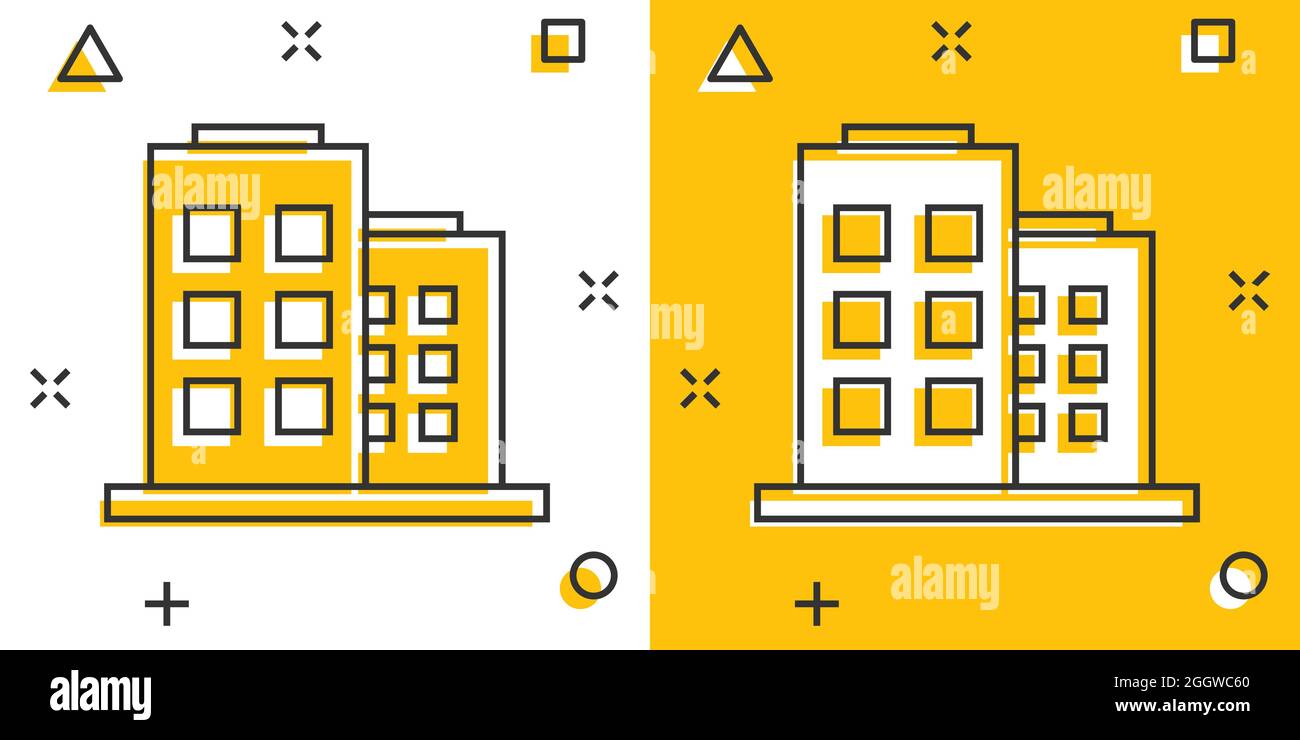 Office building sign icon in comic style. Apartment vector cartoon ...