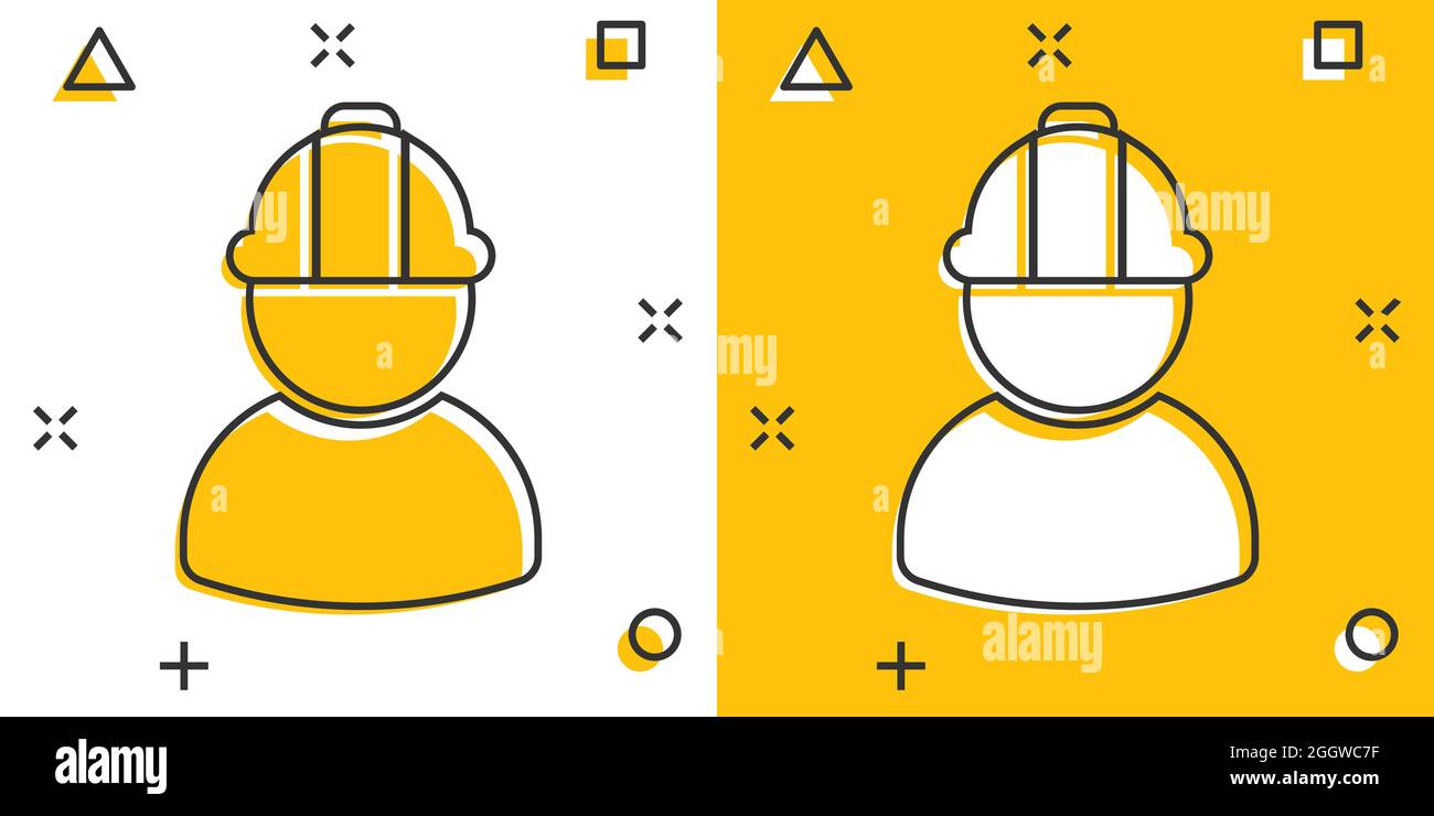 Construction worker icon in comic style. Factory employee vector ...