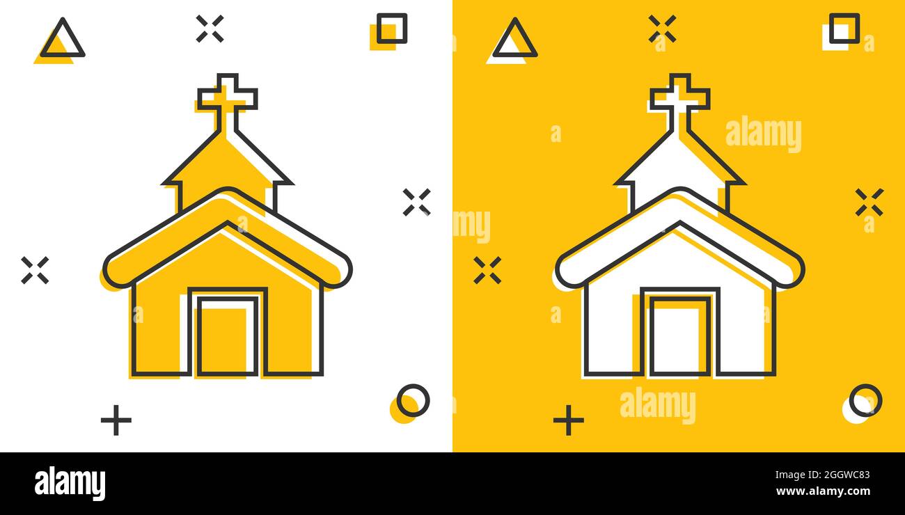 Church icon in comic style. Chapel vector cartoon illustration on white ...