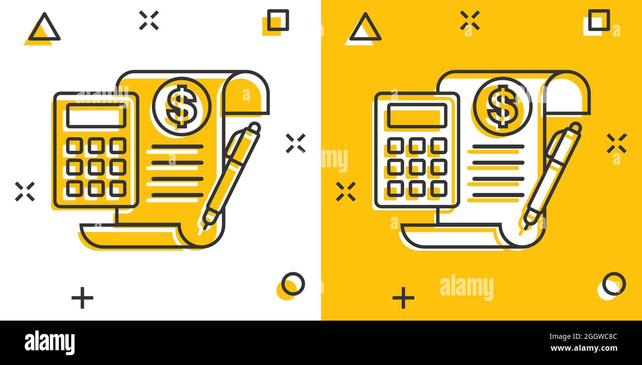 Money calculation icon in comic style. Budget banking vector cartoon ...
