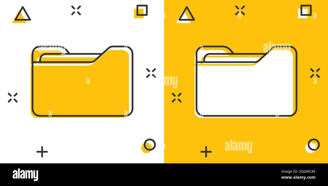 File folder icon in comic style. Documents archive vector cartoon illustration on white isolated ...