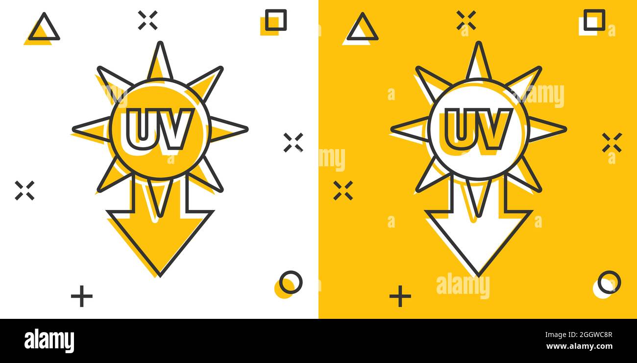 UV radiation icon in comic style. Ultraviolet cartoon vector ...