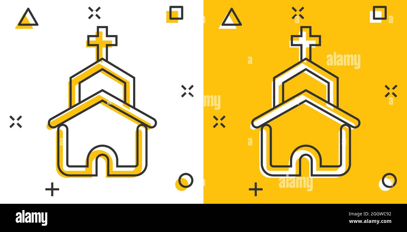 Church icon in comic style. Chapel vector cartoon illustration on white ...
