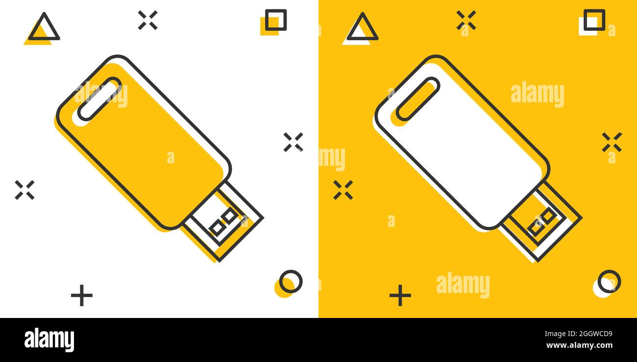 Usb drive icon in comic style. Flash disk vector cartoon illustration ...