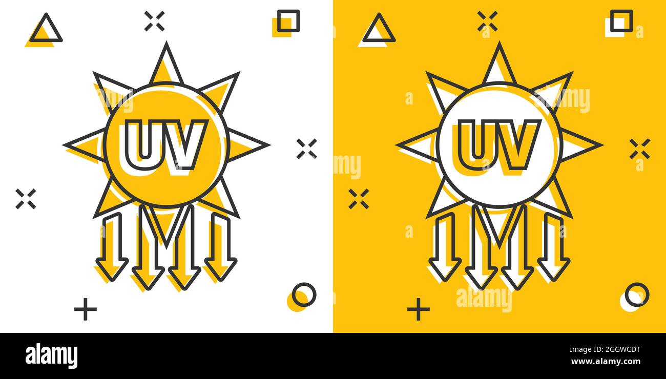 UV radiation icon in comic style. Ultraviolet cartoon vector ...