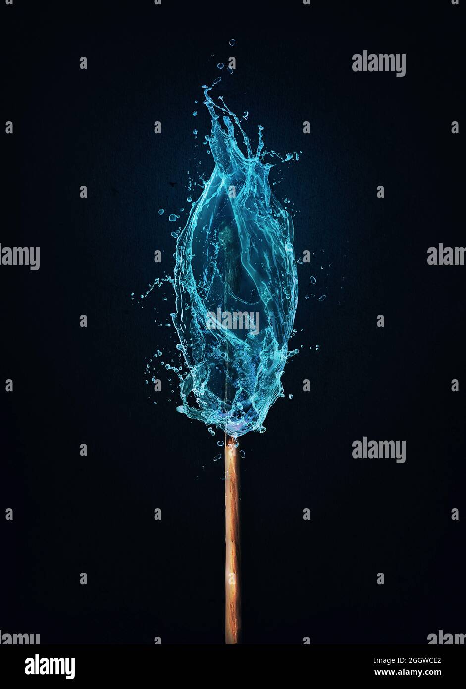 Different thinking concept as an unusual matchstick burning in a water ...