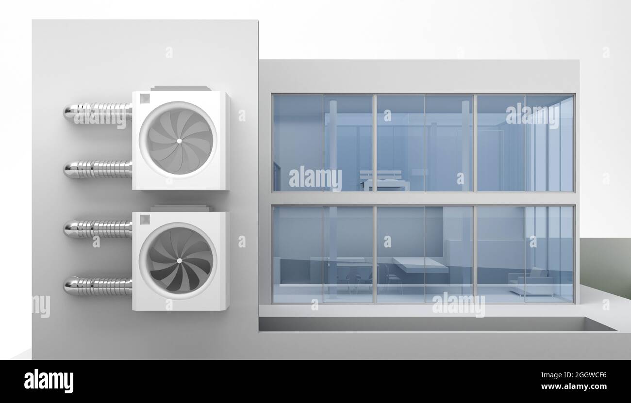 private house building air conditioning on wall. 3d rendering Stock ...