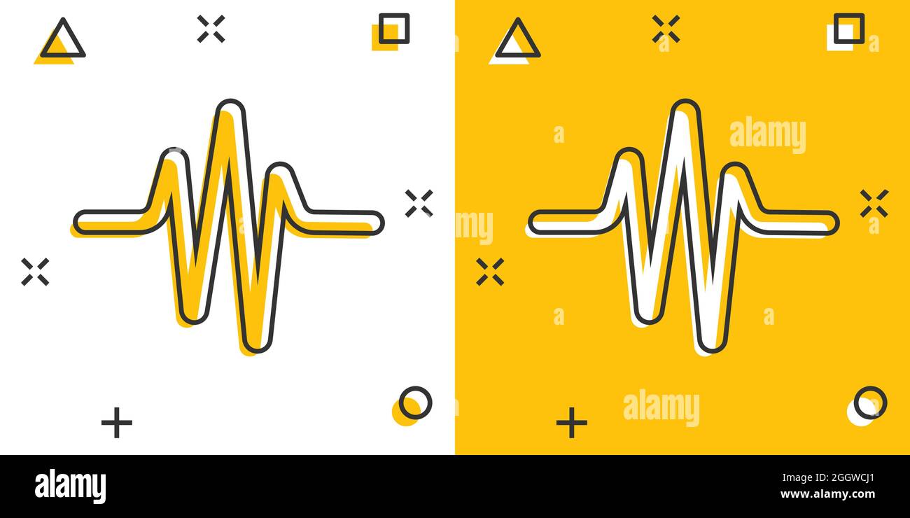 Sound wave icon in comic style. Heart beat vector cartoon illustration ...