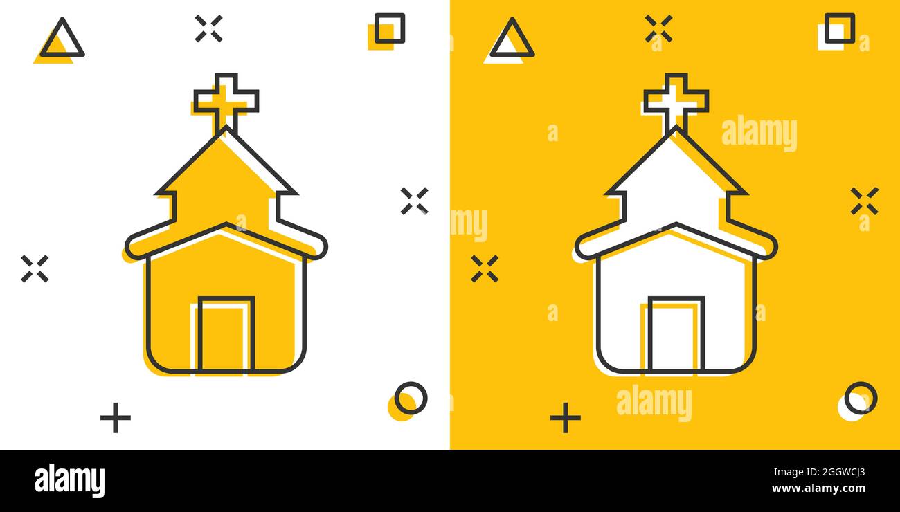 Church icon in comic style. Chapel vector cartoon illustration on white ...
