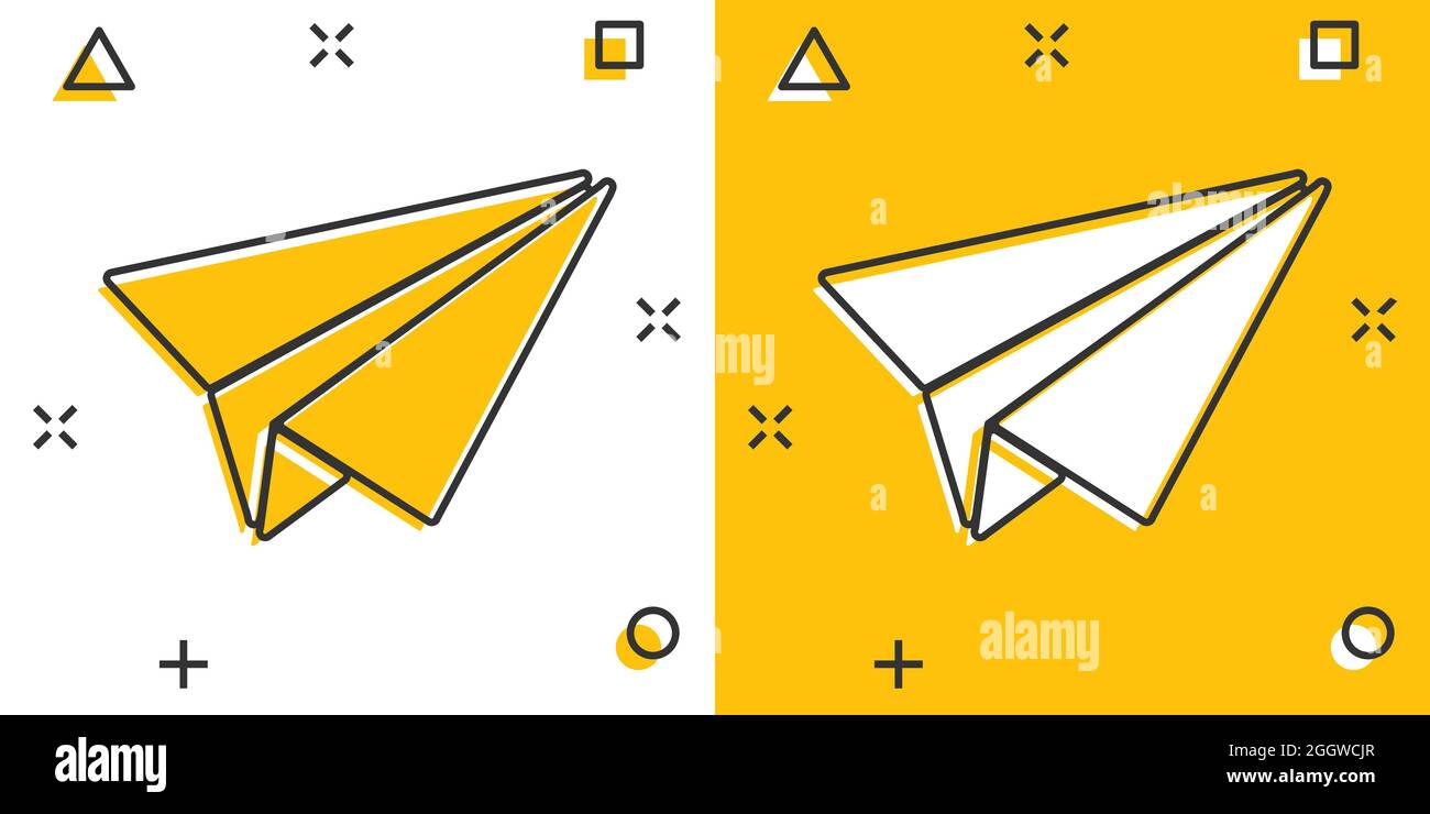 Paper airplane icon in comic style. Plane vector cartoon illustration ...
