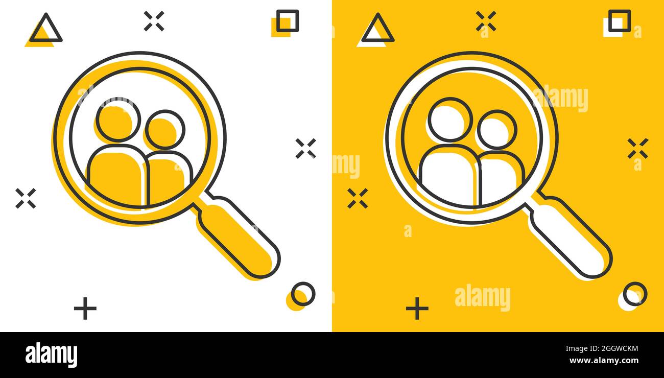 Search job vacancy icon in comic style. Loupe career vector cartoon ...