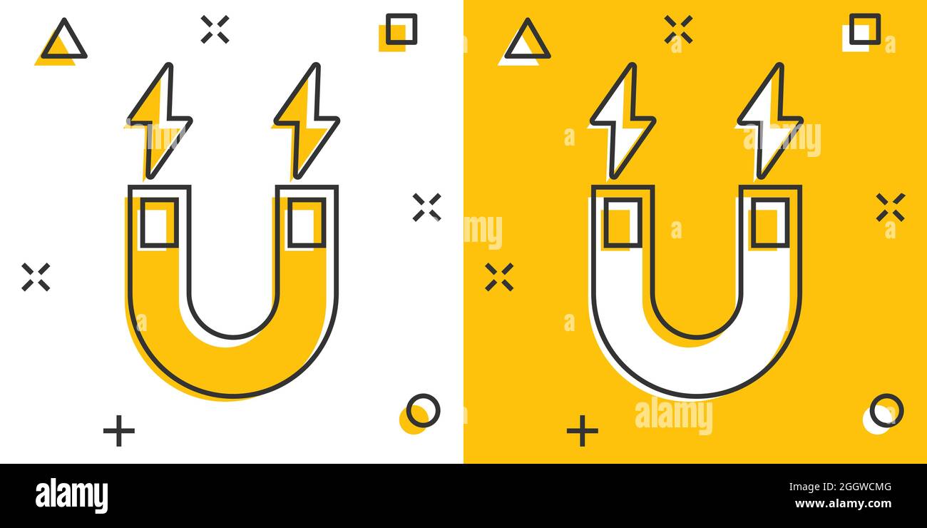 Magnet icon in comic style. Attract cartoon vector illustration on ...