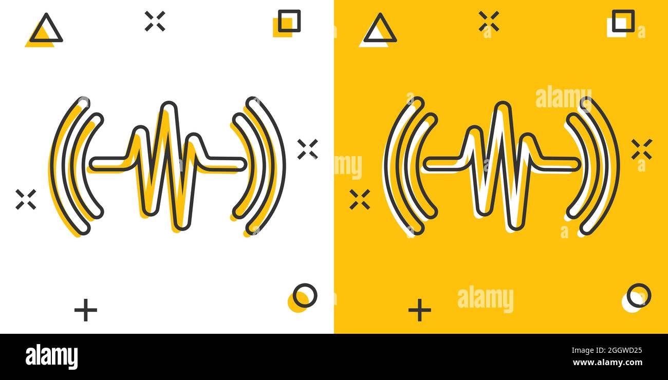 Sound wave icon in comic style. Heart beat vector cartoon illustration ...