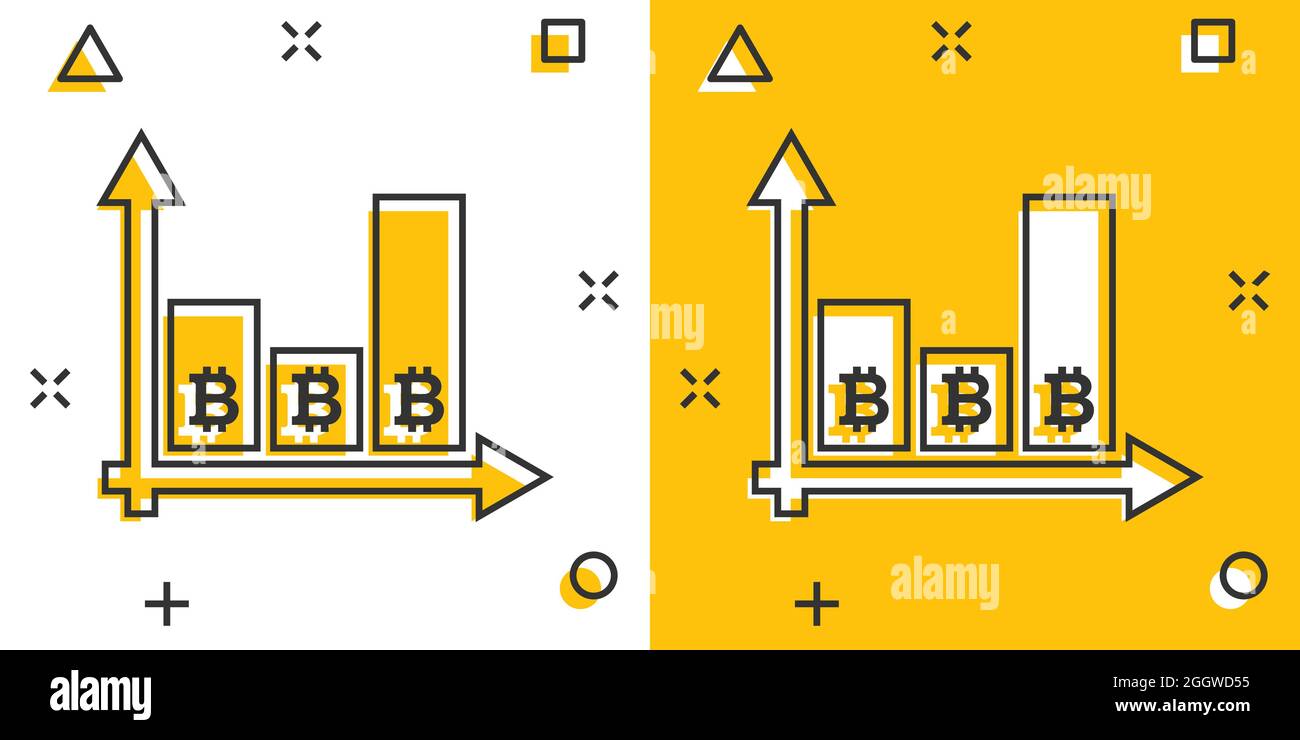 Bitcoin growth icon in comic style. Blockchain cartoon vector ...