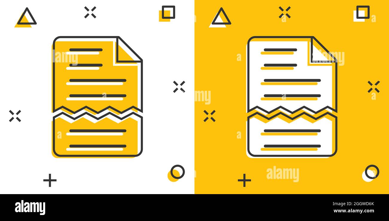Document error icon in comic style. Broken report cartoon vector ...