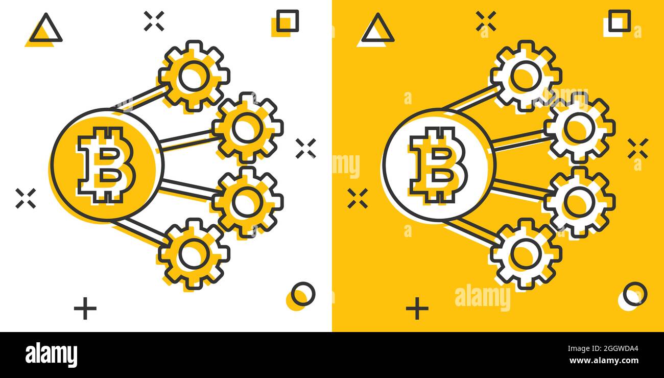 Bitcoin icon in comic style. Blockchain cartoon vector illustration on ...