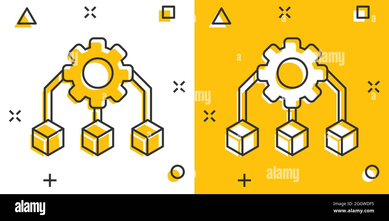 Api technology icon in comic style. Algorithm cartoon vector ...