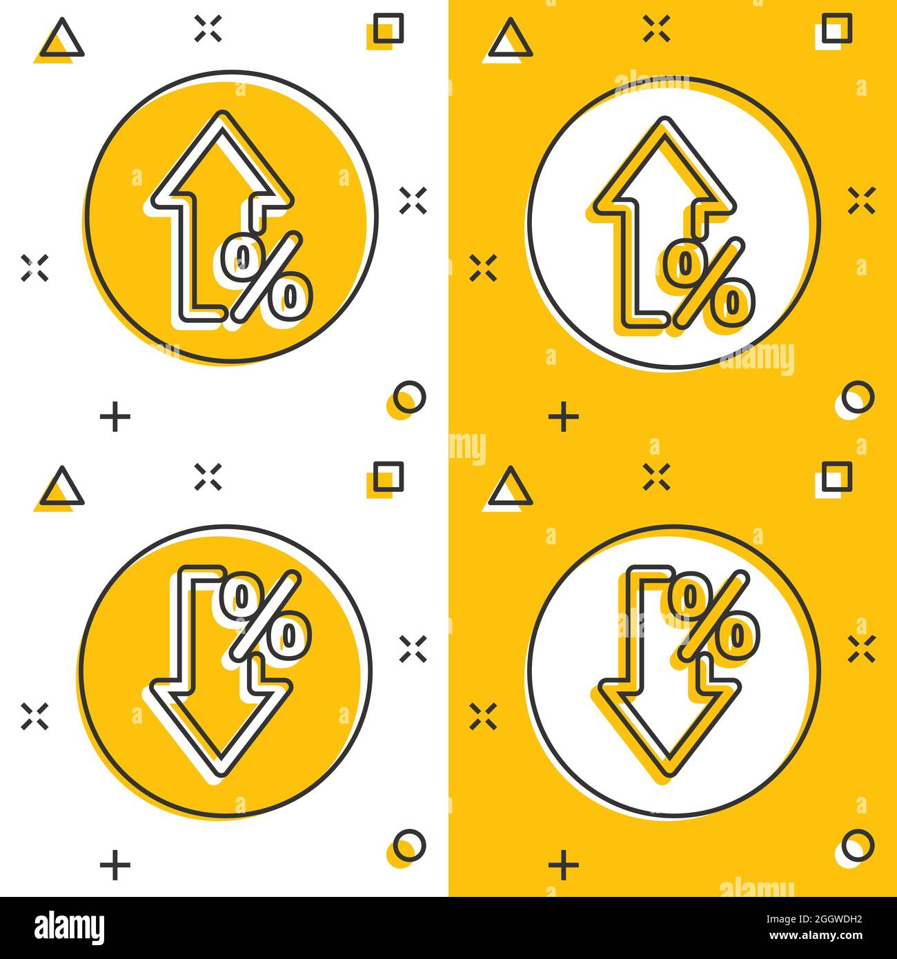 Growth and decline arrow icon in comic style. Revenue cartoon vector ...