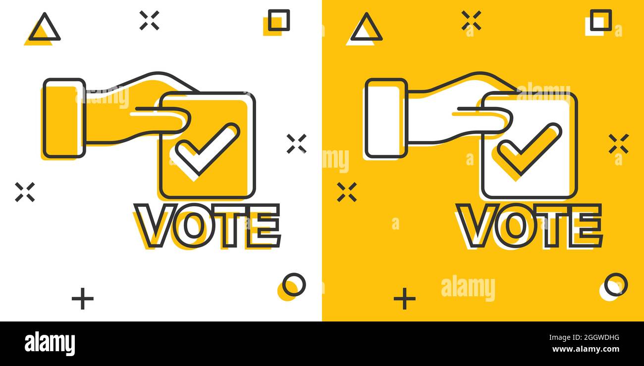 Vote icon in comic style. Ballot box cartoon vector illustration on ...