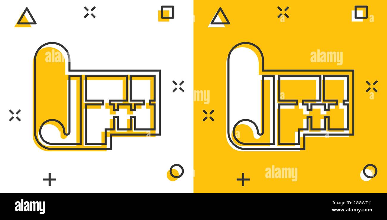 Room plan icon in comic style. Blueprint cartoon vector illustration on ...