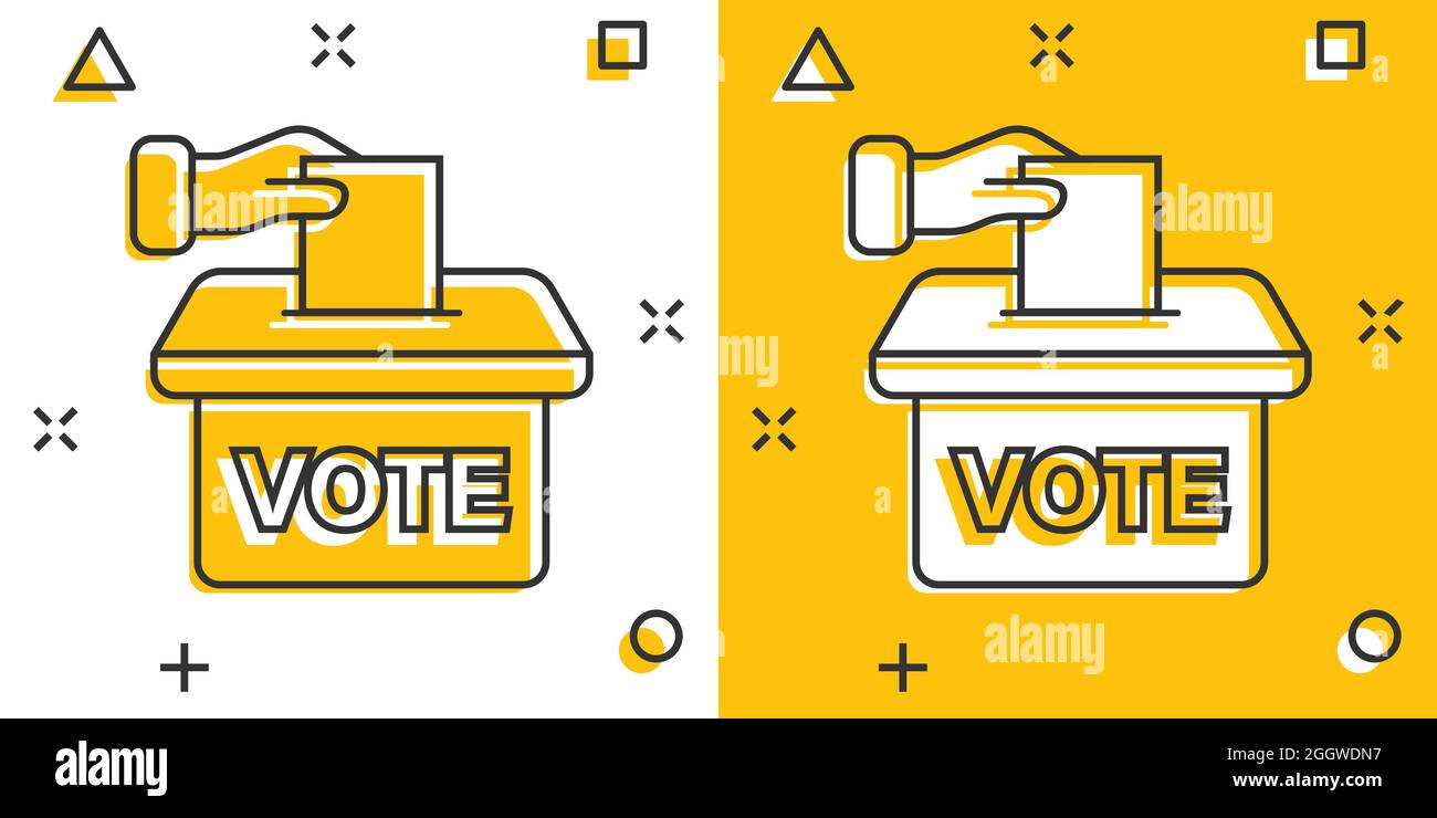 Vote icon in comic style. Ballot box cartoon vector illustration on ...
