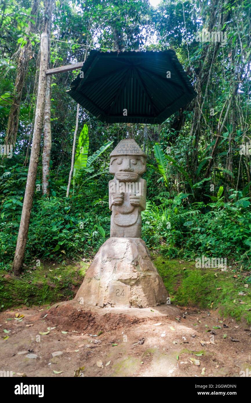 Ancient statue in archeological park in San Agustin, Colombia Stock ...