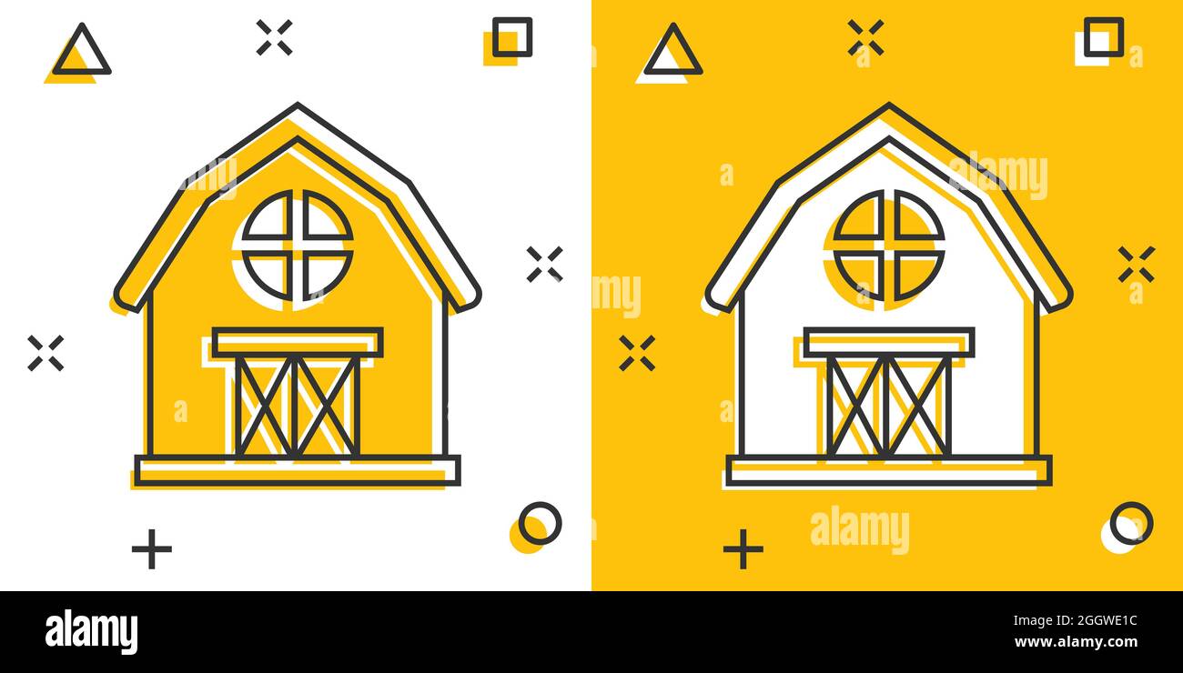 Barn icon in comic style. Farm house cartoon vector illustration on ...