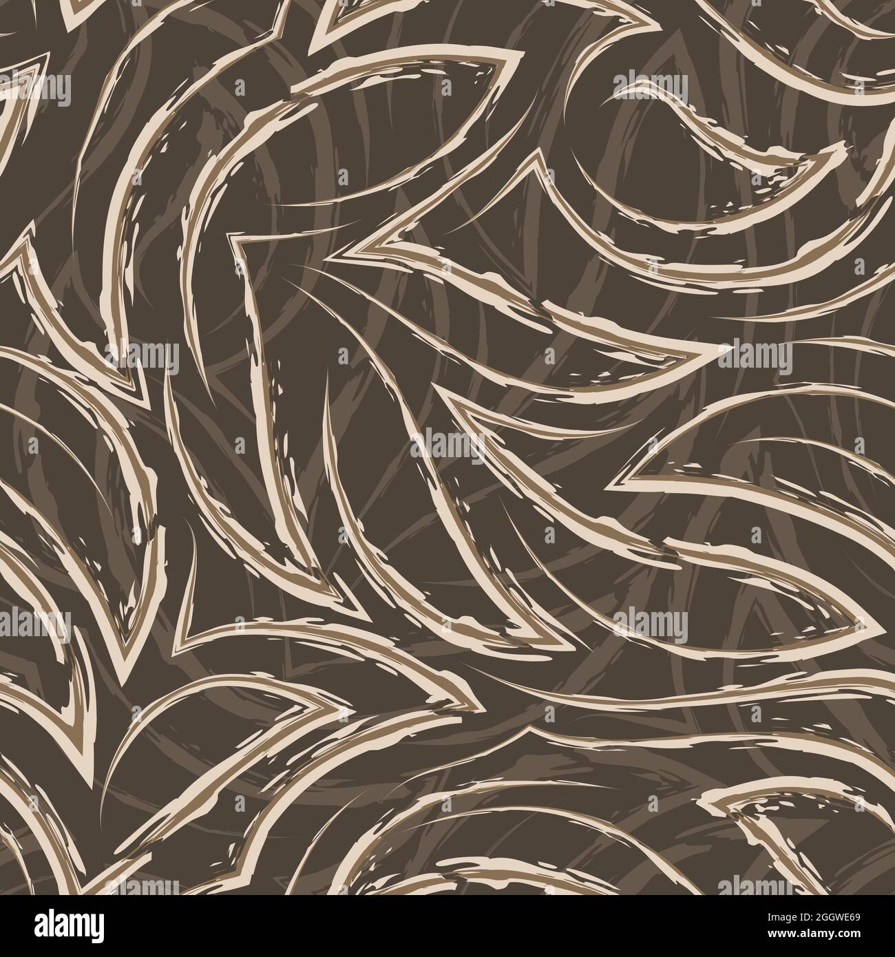 Vector seamless pattern in beige colors from corners and flowing stripes with torn edges.Vector ...